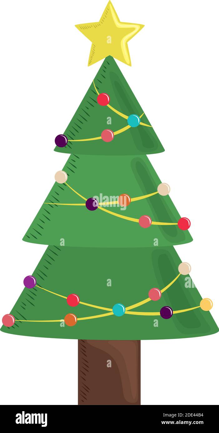 christmas tree gold star and decorative balls vector illustration Stock ...