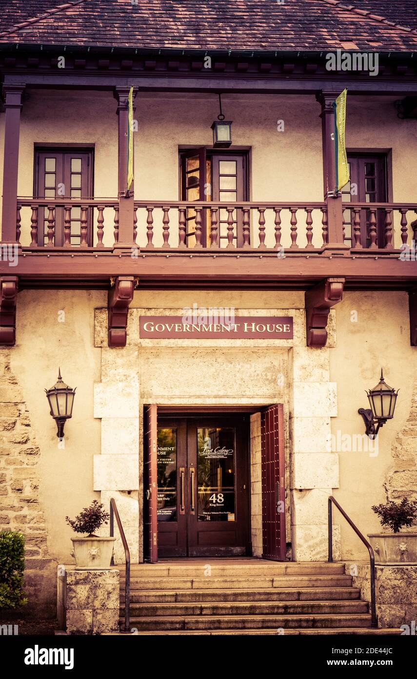 Entrance to the Government house, a building made of coquina, served as ...