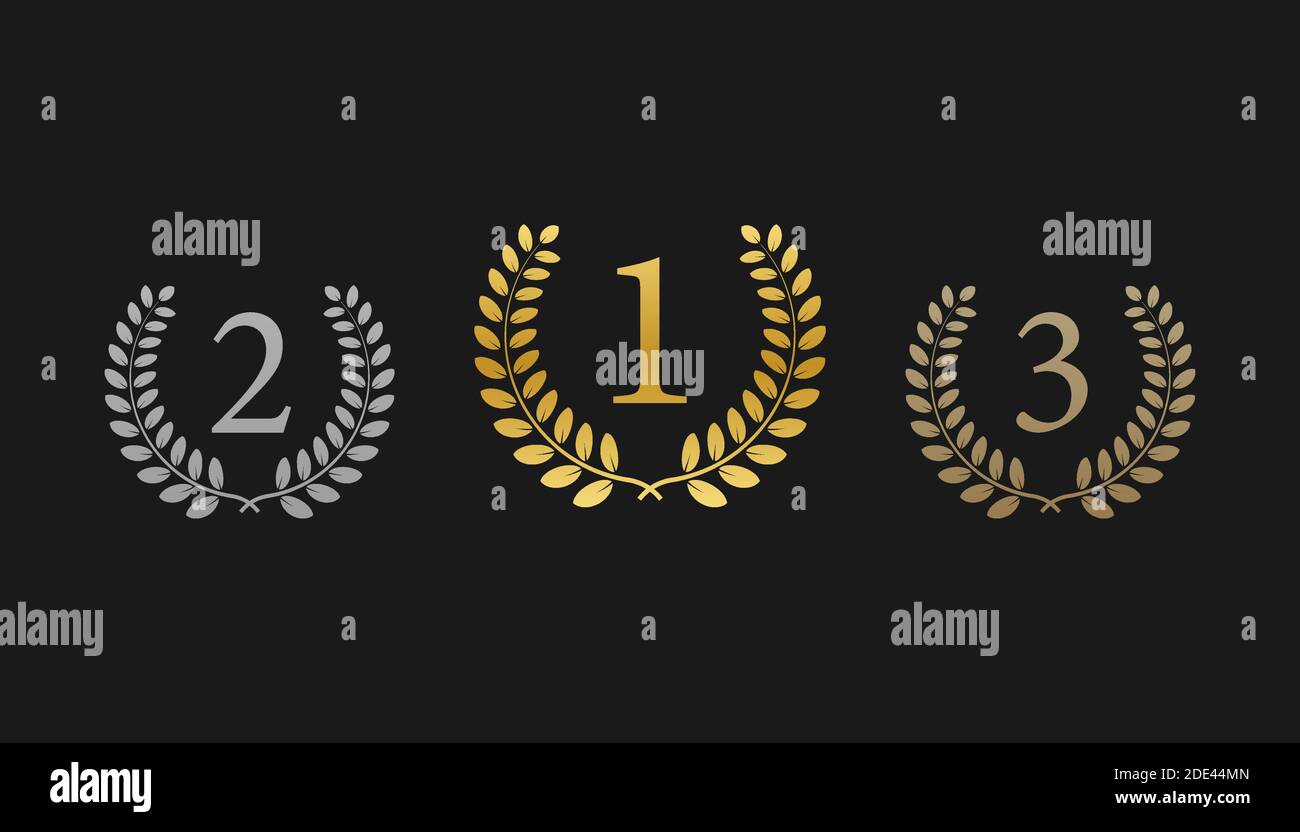 Gold, Silver, Bronze - First, Second and Third Places. Award laurel ...
