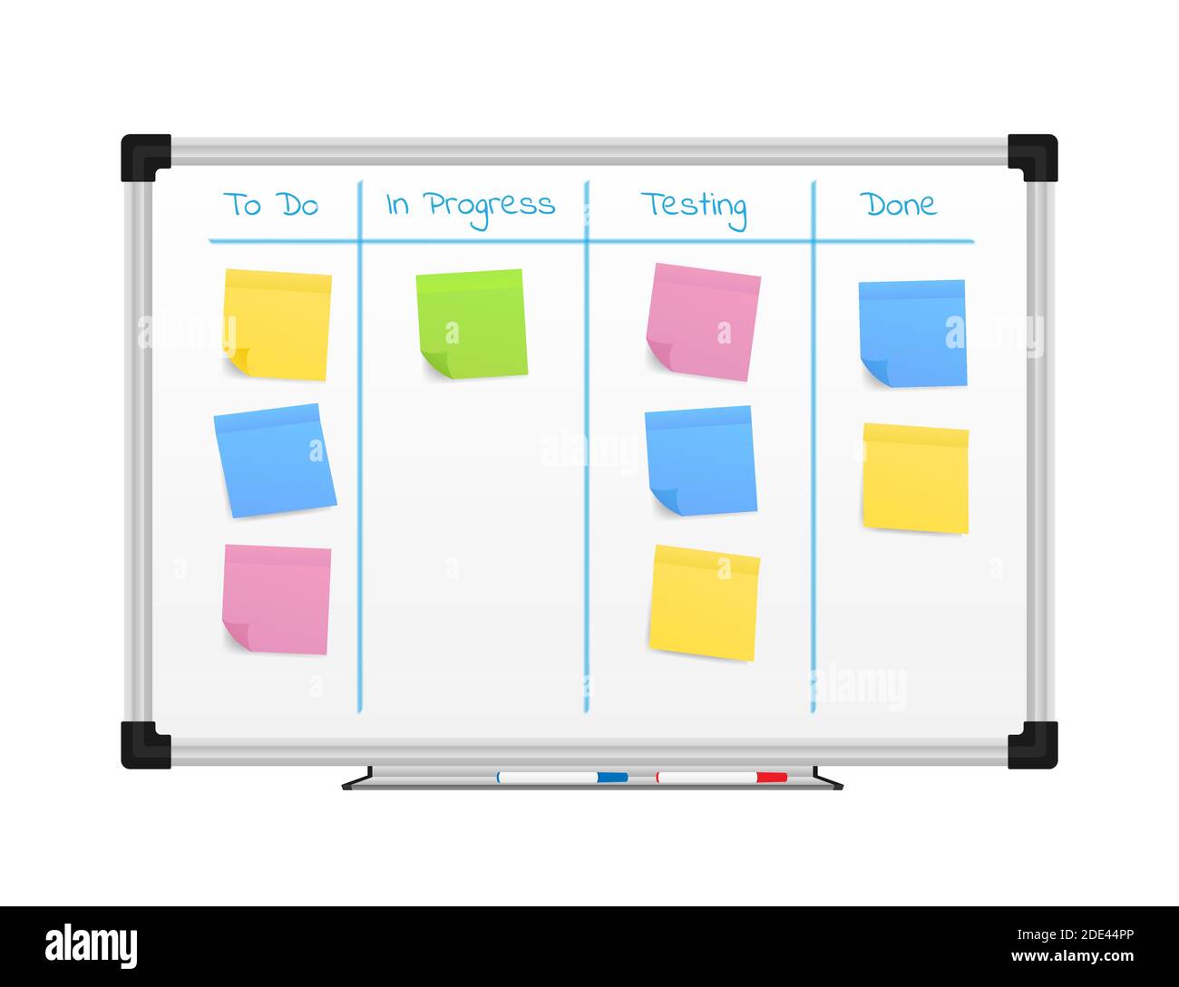 Board with Color Sticky Notes and Markers for Management. Weekly ...