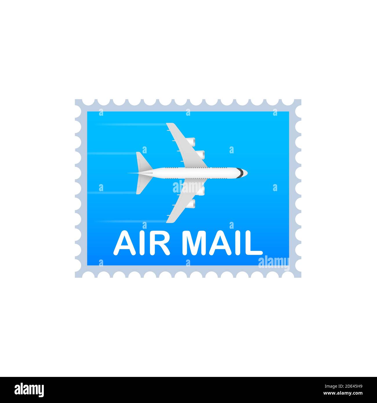 Blue Air mail stamp and airplane on blue background. Vector stock ...
