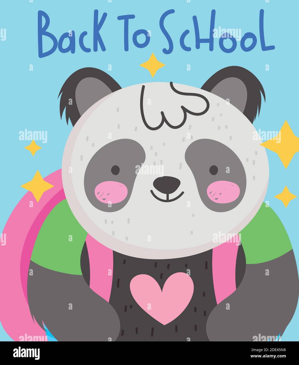 back to school, panda with backpack and handwritten text cartoon vector ...