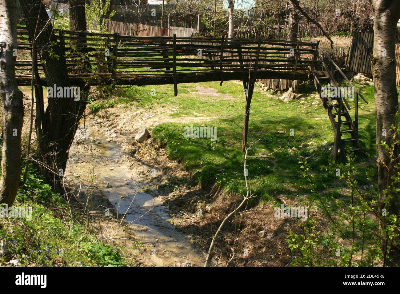 Simple bridge made of branches and twigs in Romania's countryside Stock ...