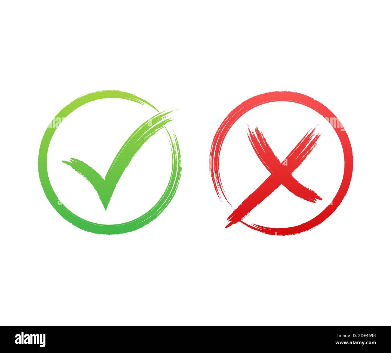 Tick and cross signs. Green checkmark OK and red X icon. Symbols YES ...