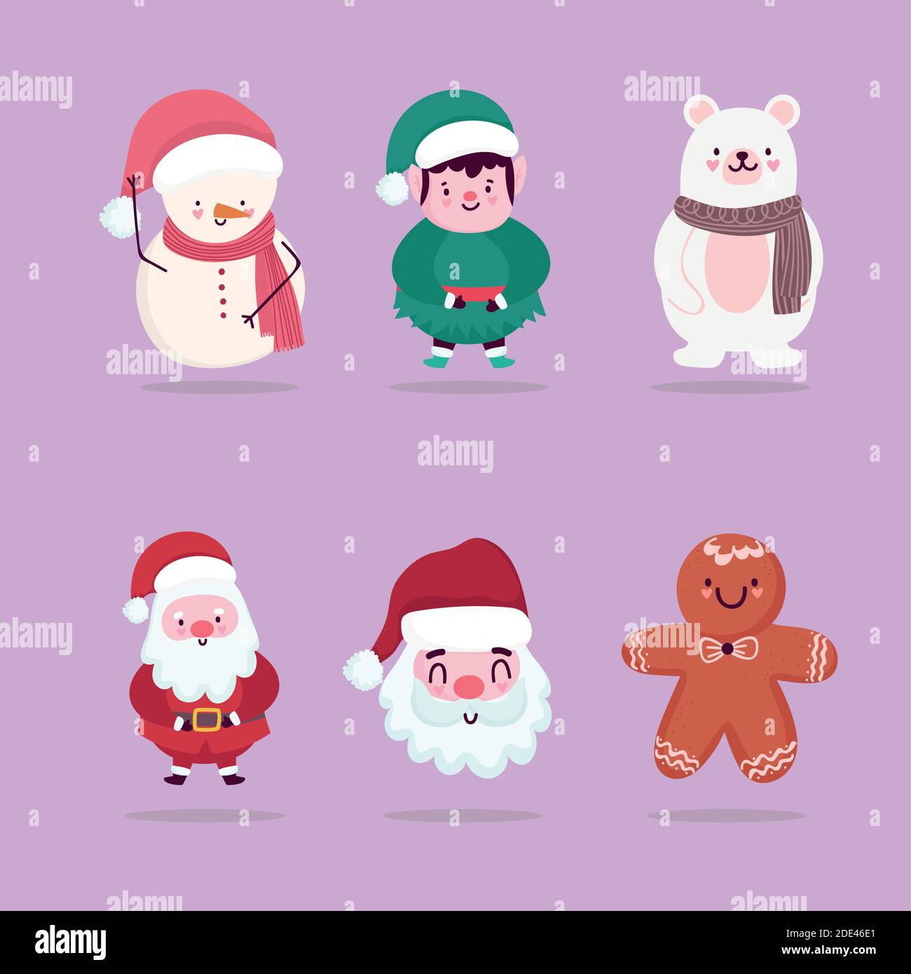 merry christmas icons set characters santa helper bear snowman ...