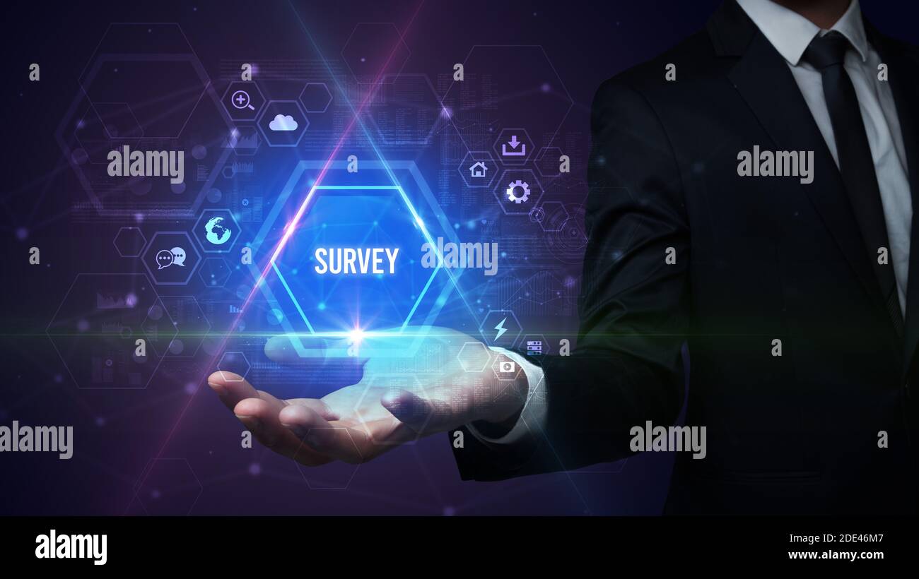 Man hand holding SURVEY inscription, social media concept Stock Photo ...