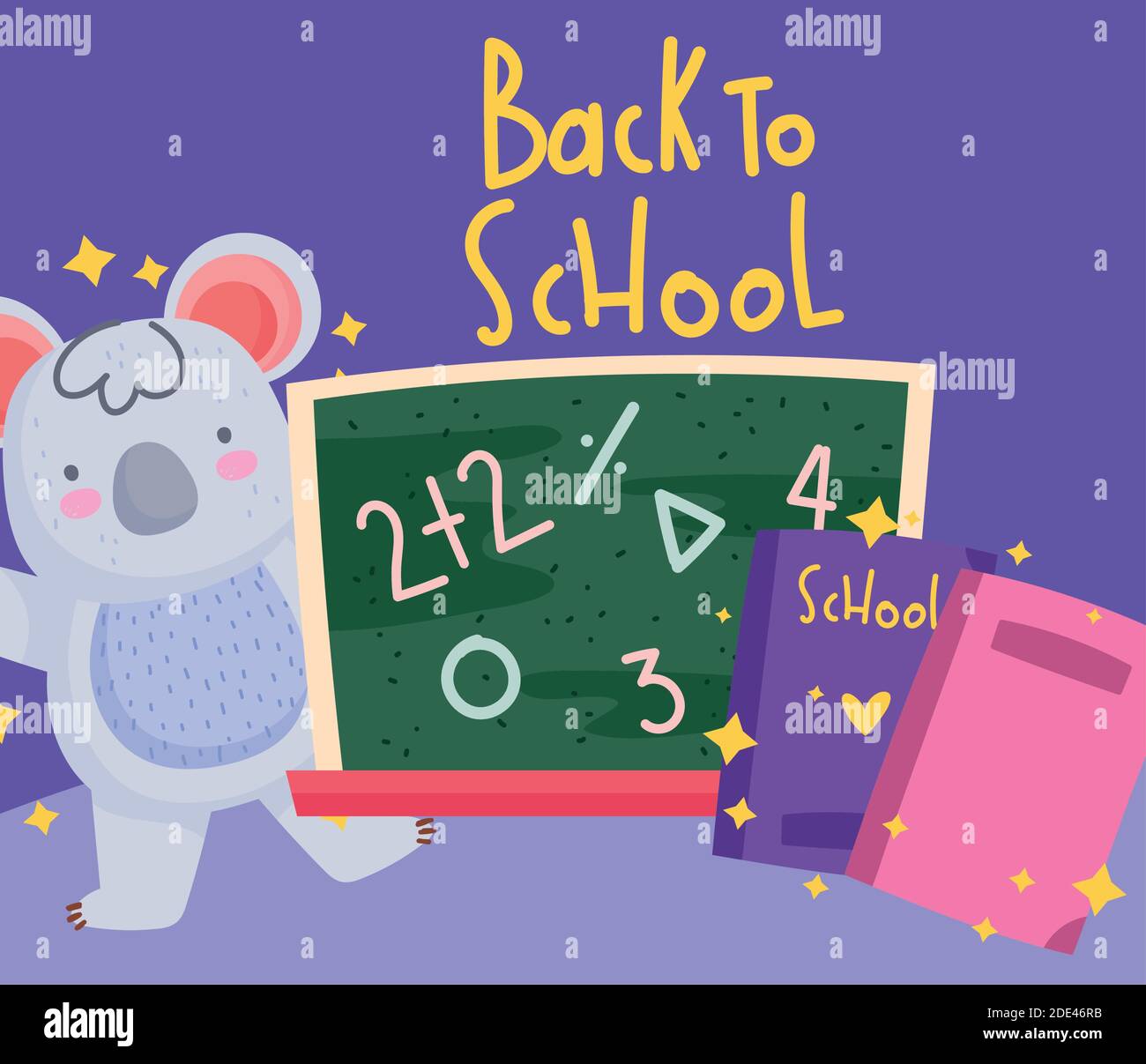 back to school, koala with books and chalkboard cartoon vector ...