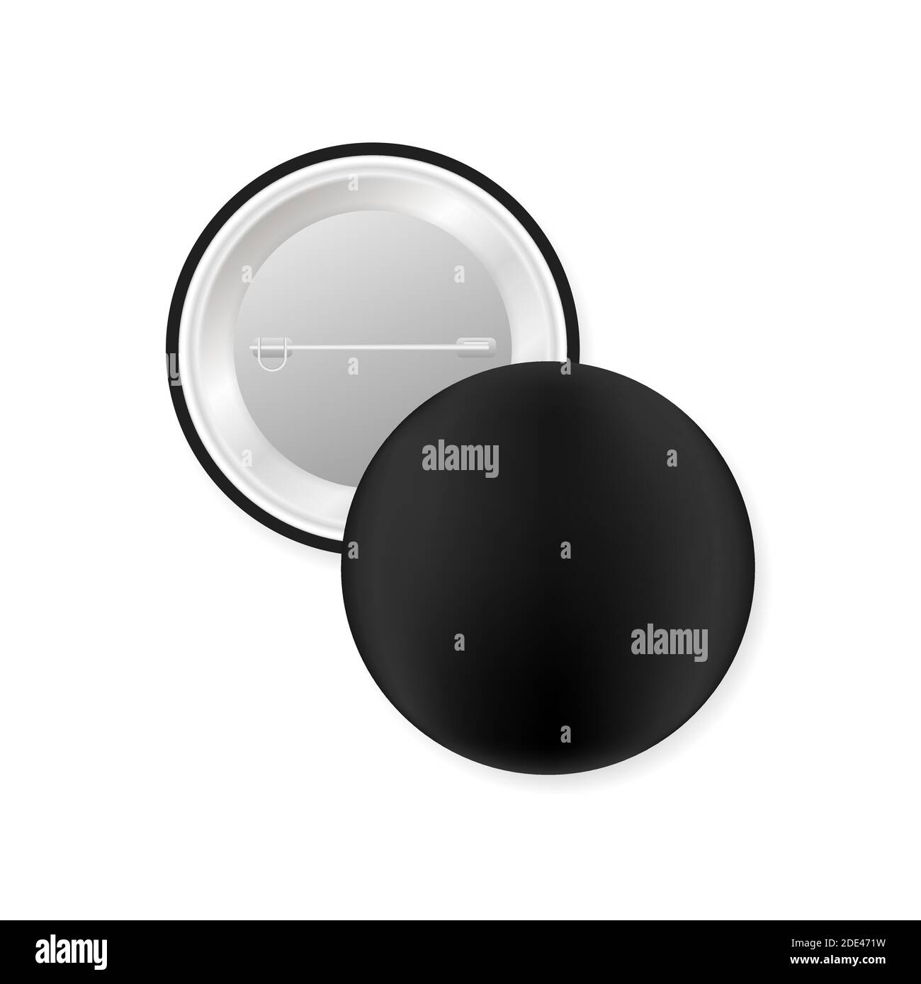 Pin badges. Black round blank button. Souvenir magnet badging mockup ...