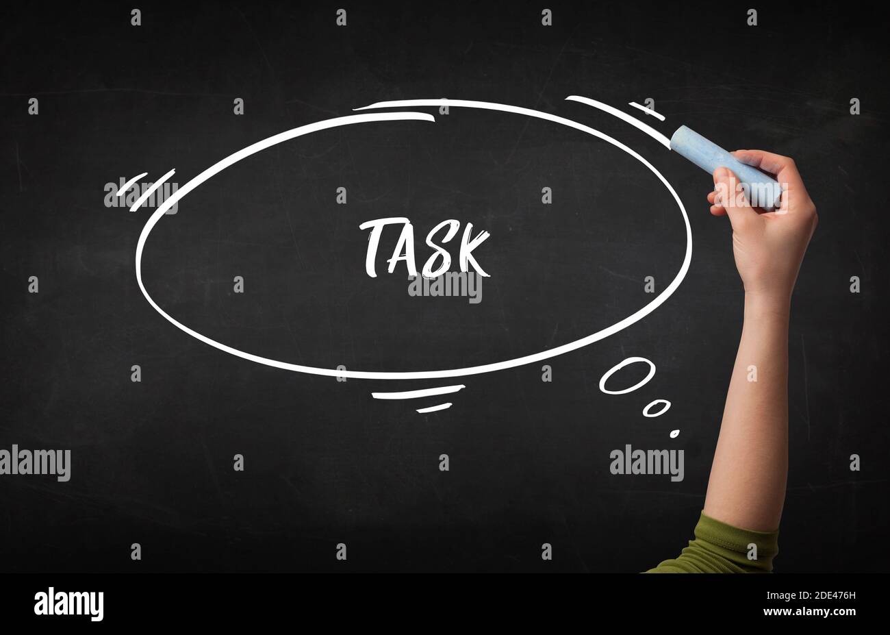 Hand drawing TASK inscription with white chalk on blackboard, education ...