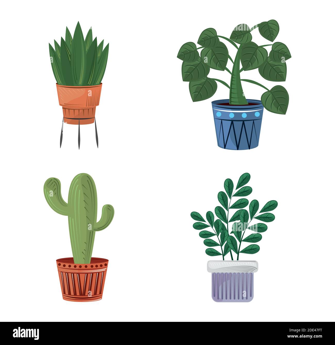 collection of indoor plants in pots, home decor vector illustration ...