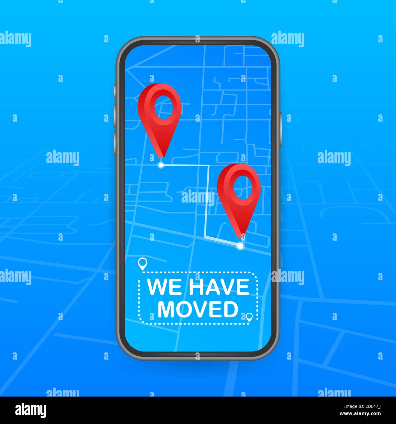 We have moved. Moving office sign. Clipart image isolated on blue ...