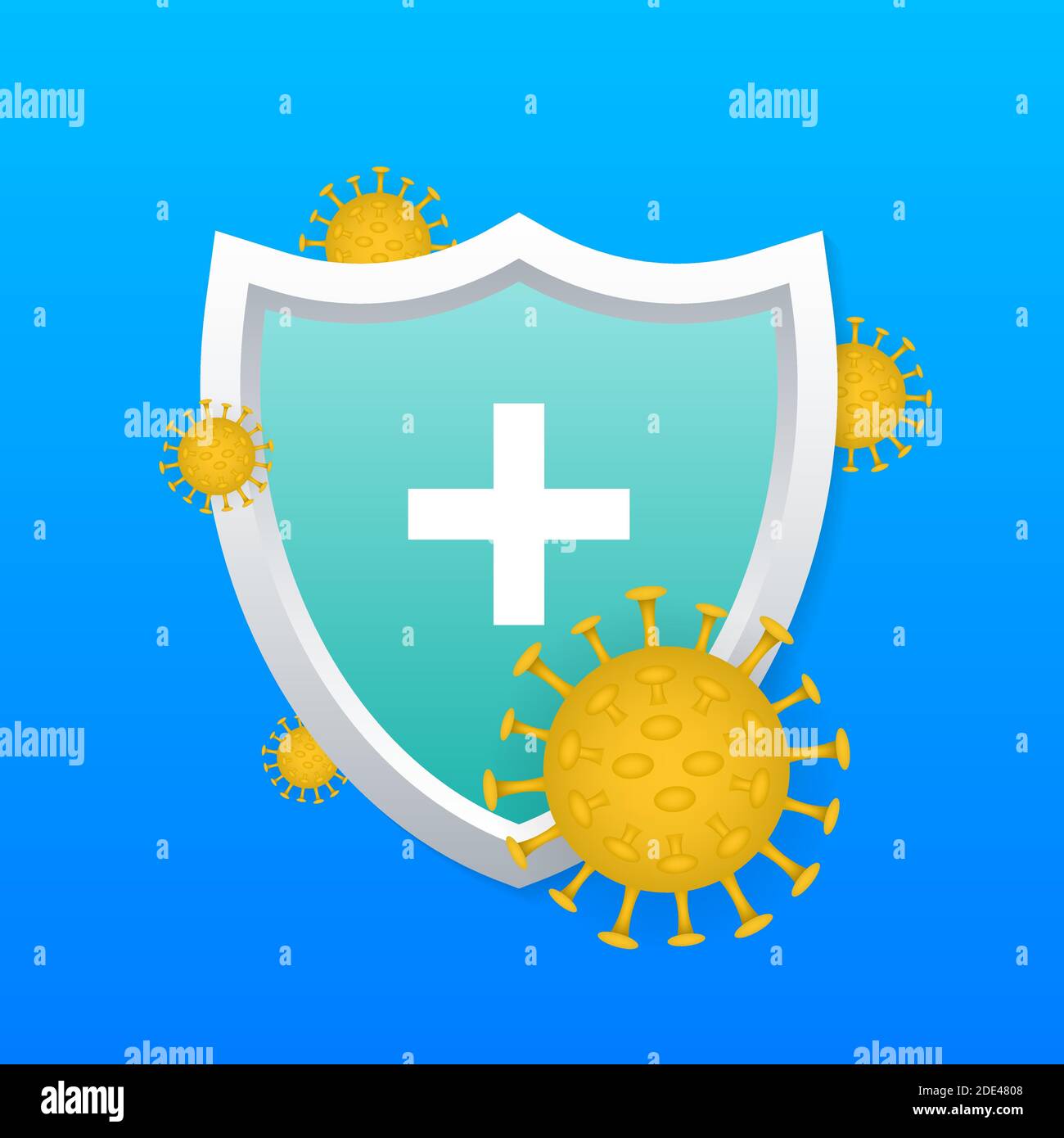 Immune system concept. Medical shield surrounded by viruses and ...