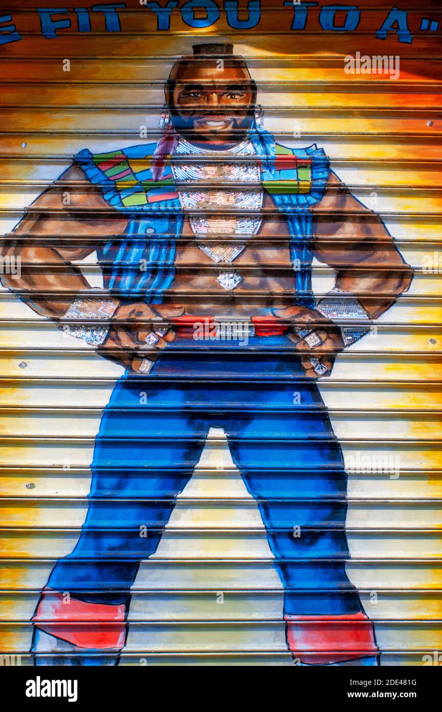 NEW YORK, Graffiti painted in the shade of an establishment of Harlem ...