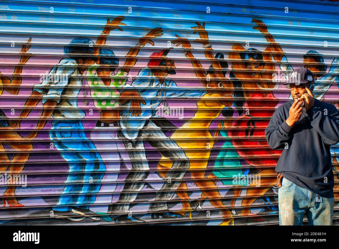 NEW YORK, Graffiti painted in the shade of an establishment of Harlem ...