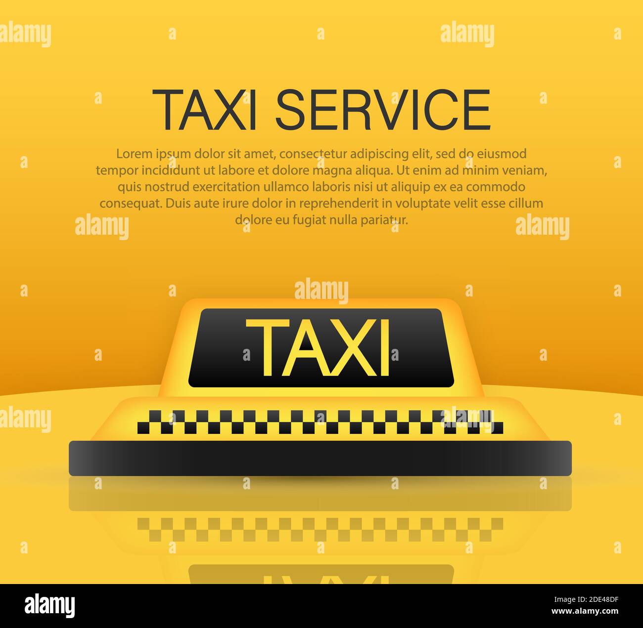 Taxi service concept. Taxi car roof. Yellow banner, poster or flyer ...