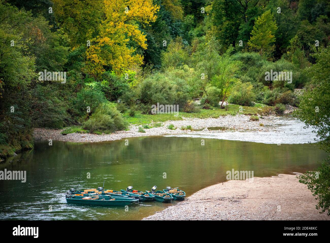 Canoes in La Malene village in Gorges du Tarn. UNESCO World Heritage ...