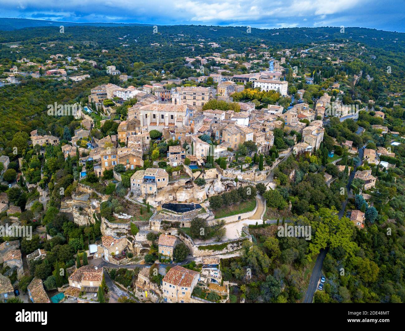 Aerial over the village of Gordes, Vaucluse, Provence, France Stock ...