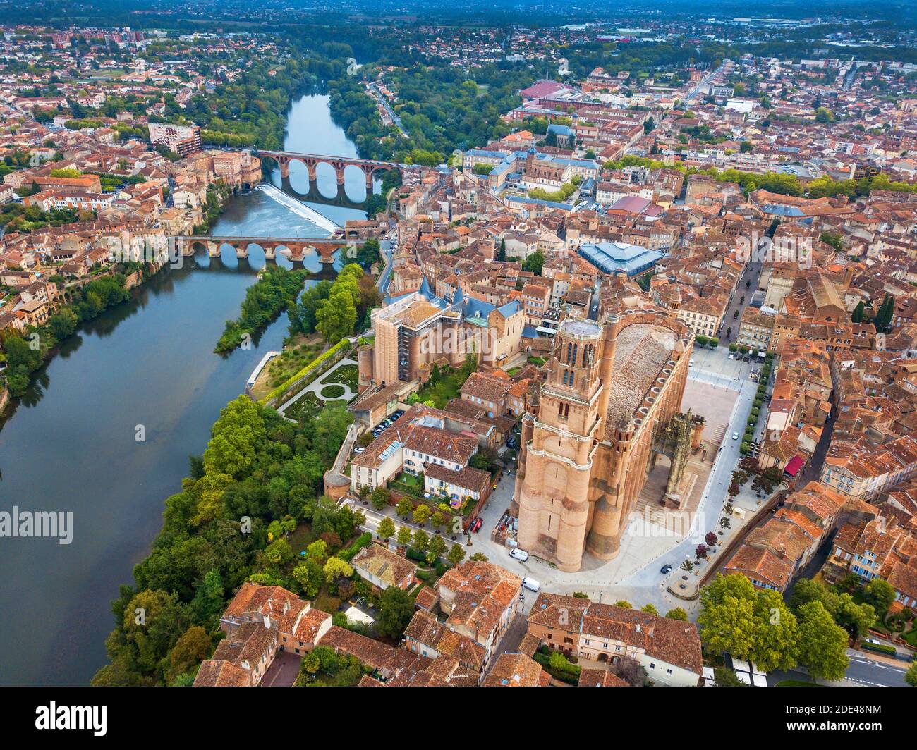 Gothic Saint Cecile Cathedral in Albi town. Pont Vieux bridge and the ...