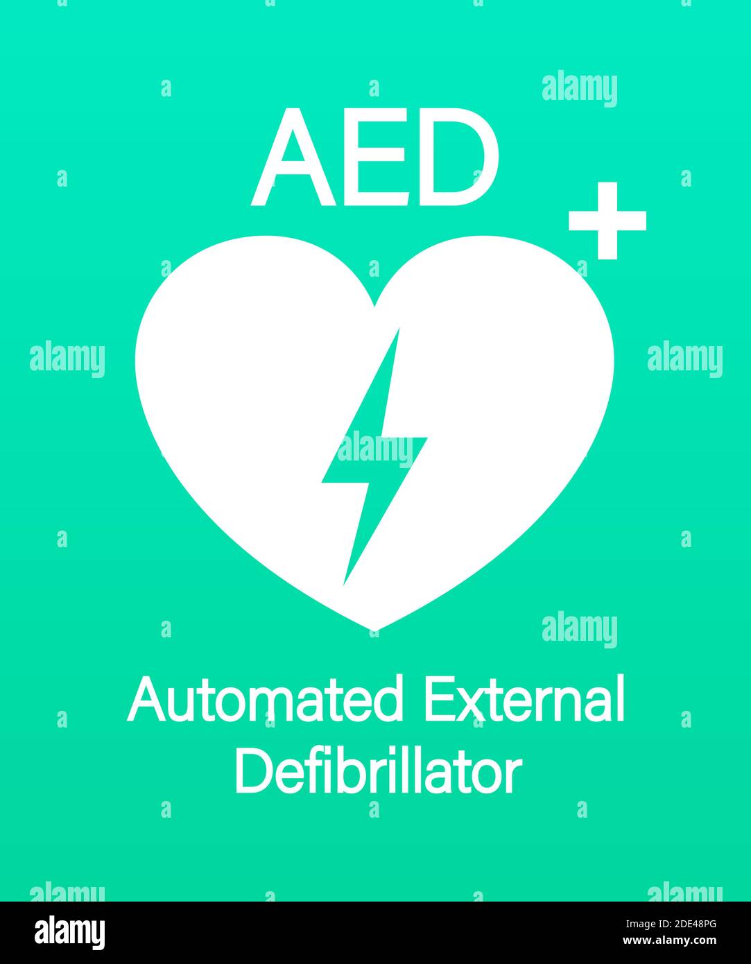 Emergency first aid defibrillator sign. White heart icon and white ...
