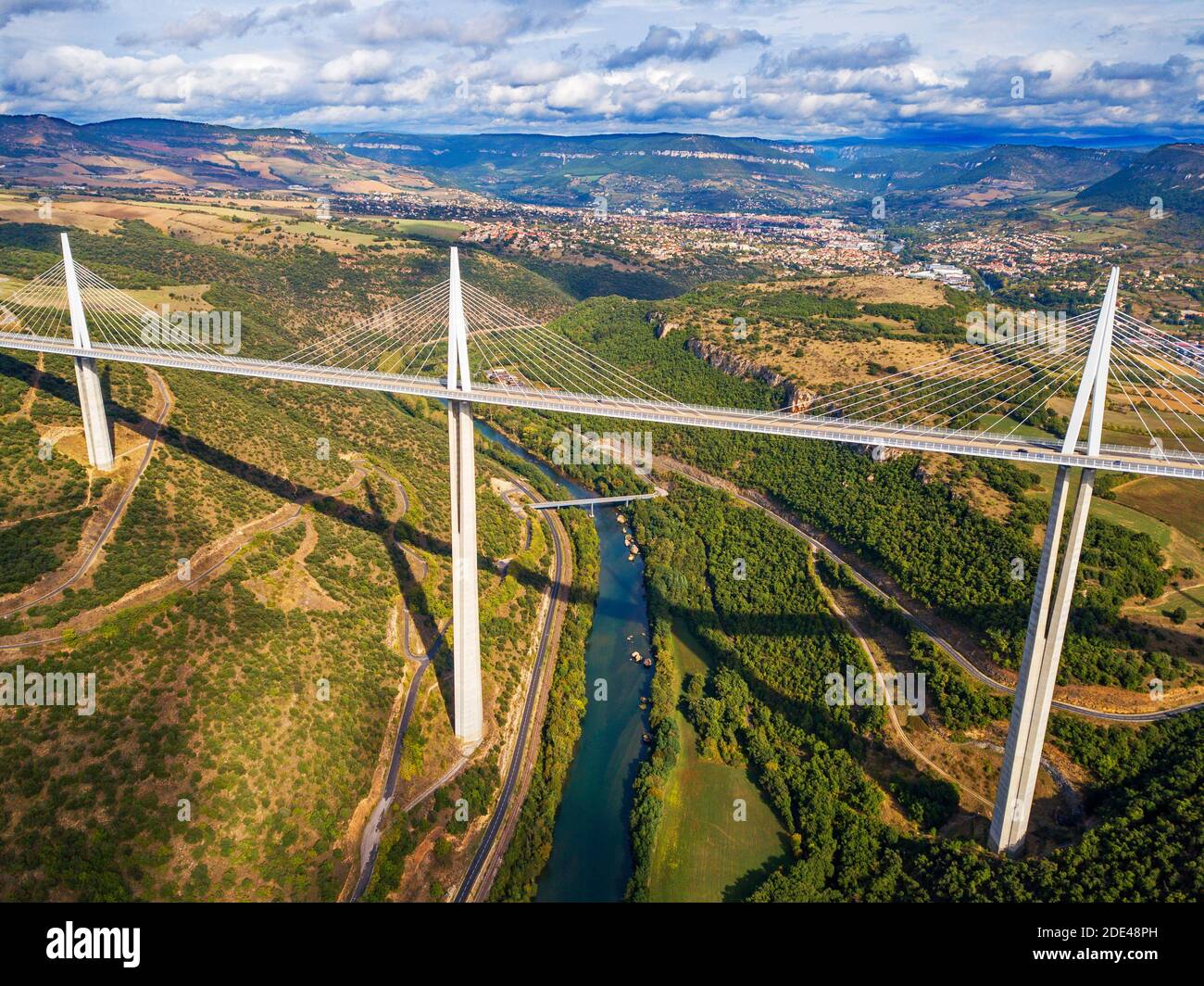 Aerial view Millau viaduct by architect Norman Foster, between Causse ...