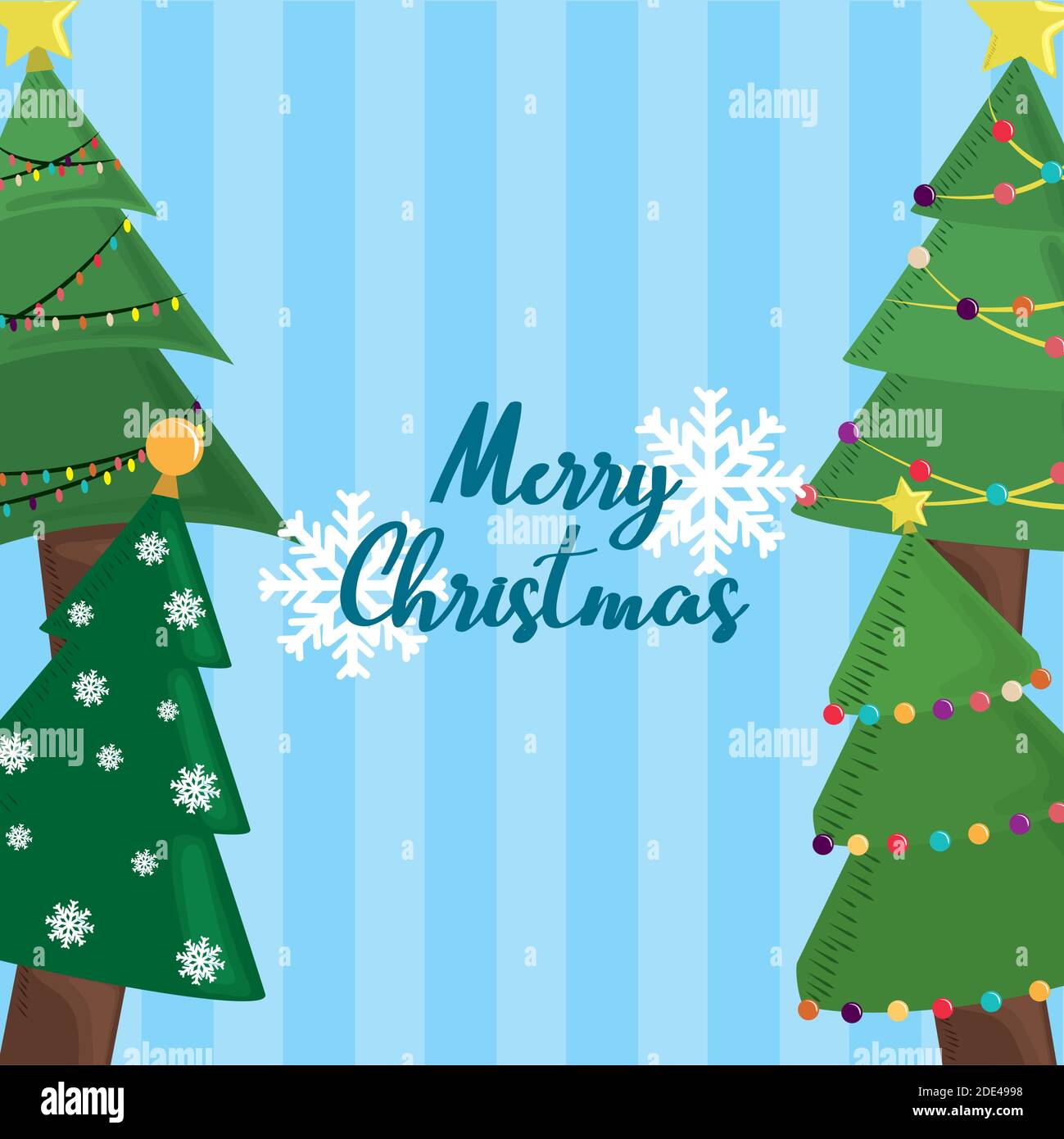 merry christmas trees greeting card decoration and celebration vector ...