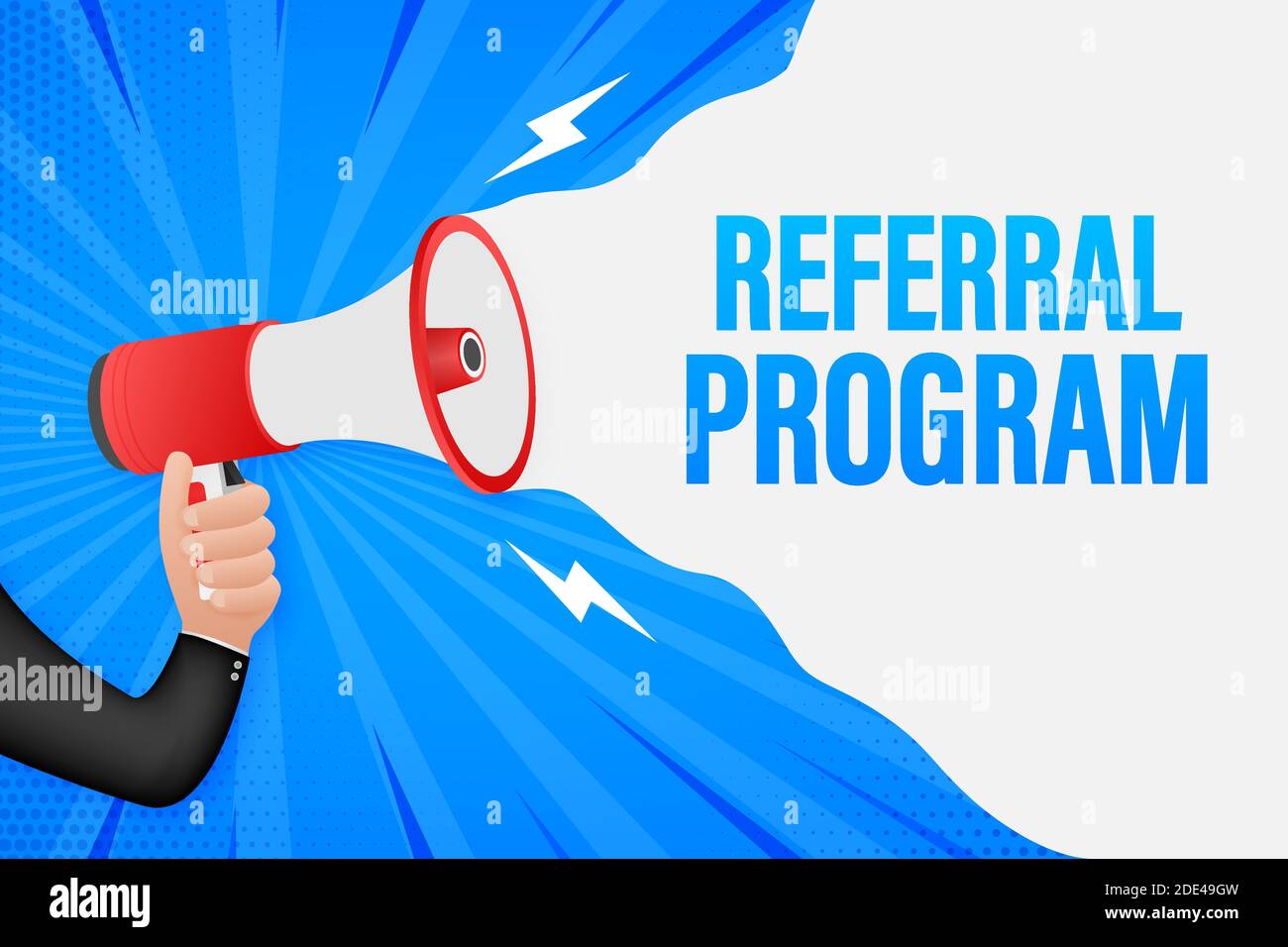 Hand Holding Megaphone with referral program. Megaphone banner. Web ...