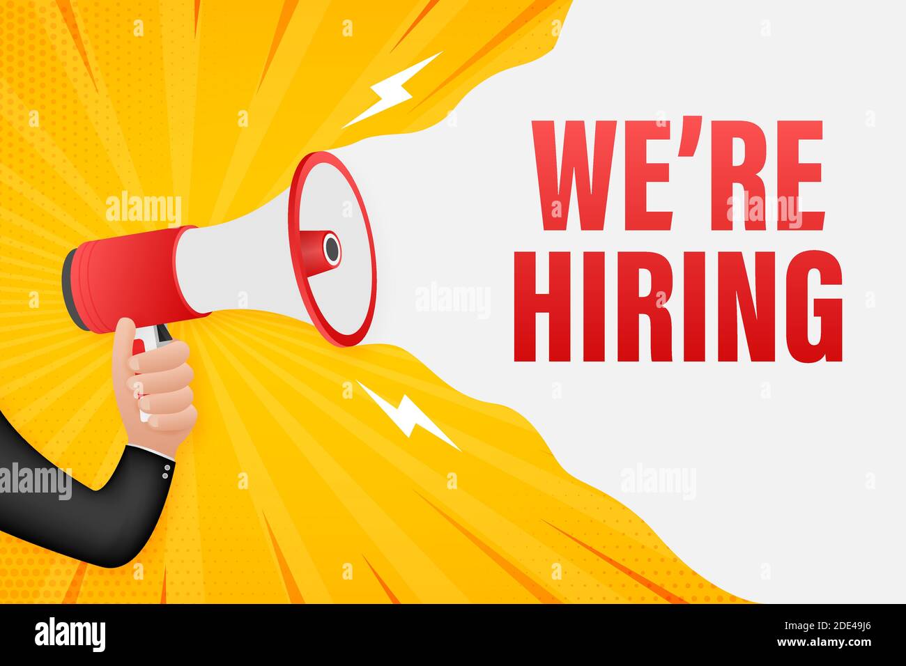 Hand Holding Megaphone with we are hiring. Megaphone banner. Web design ...