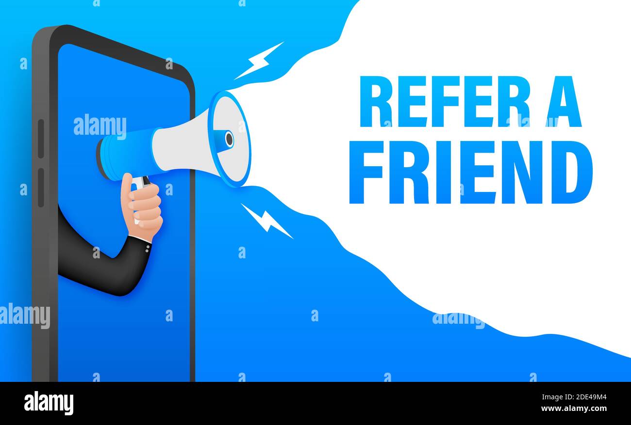 Refer a friend, megaphone no smartphone screen. Can be used for ...