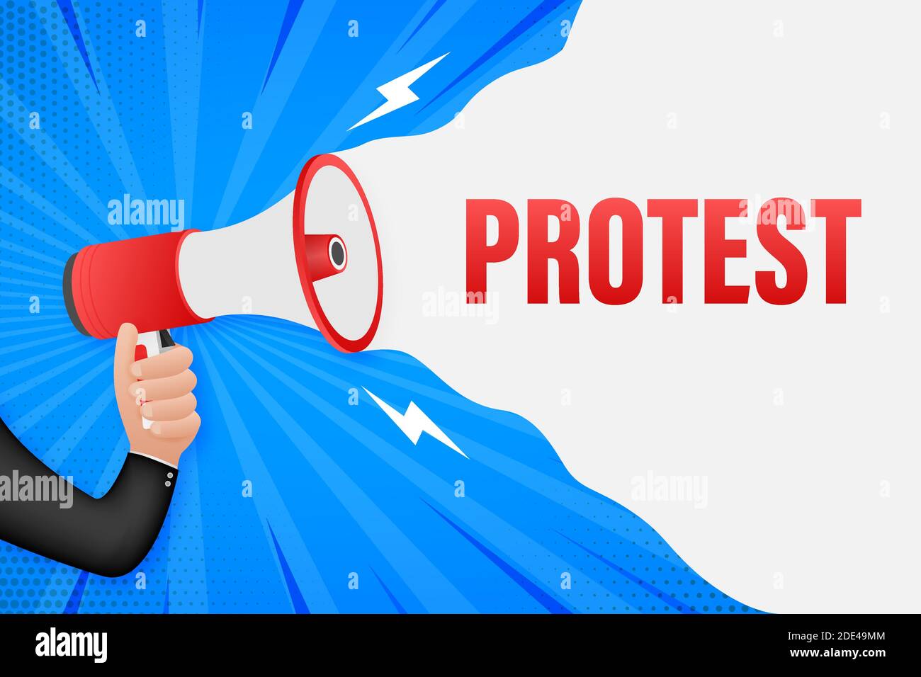 Hand Holding Megaphone with Protest. Megaphone banner. Web design ...