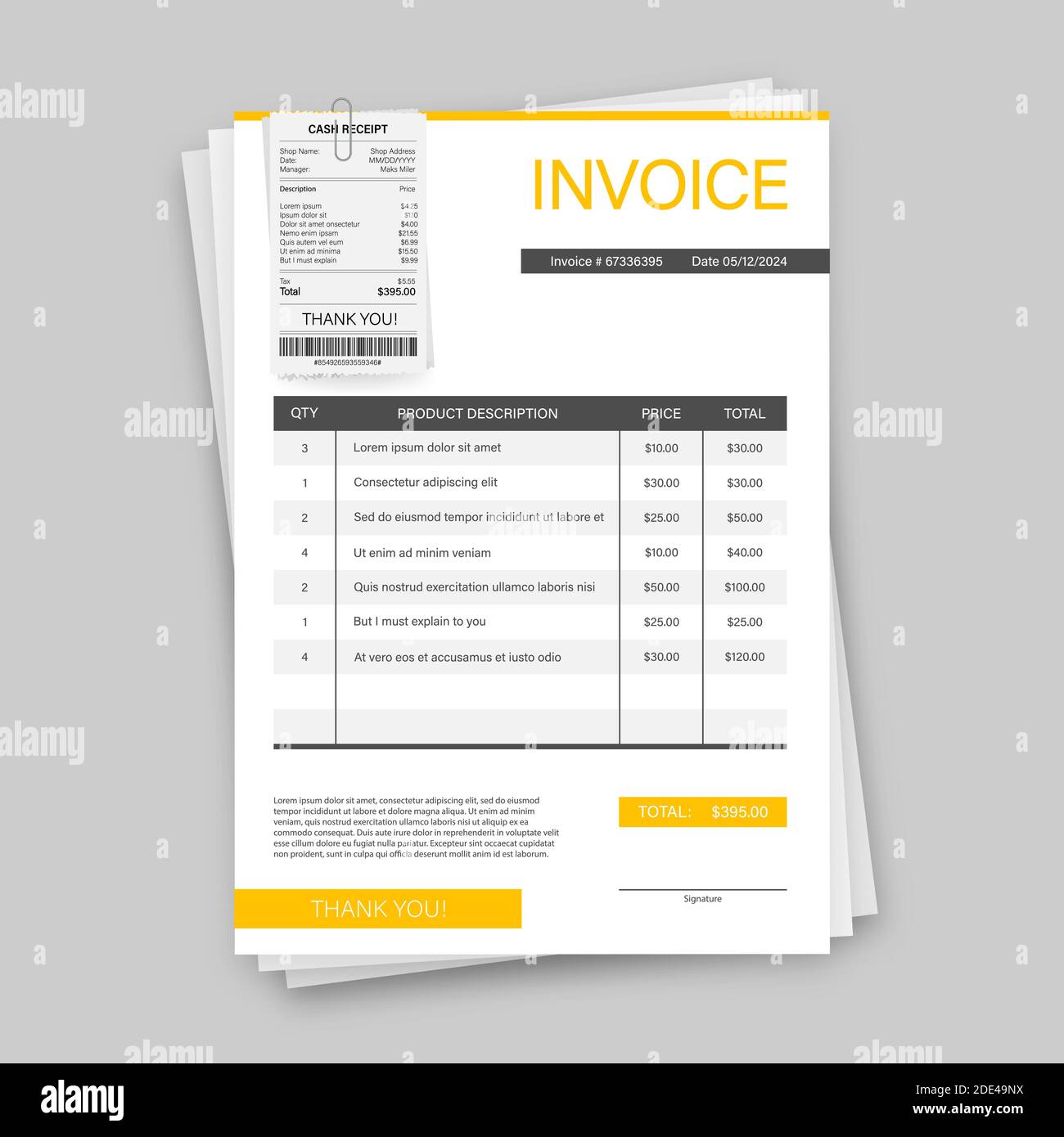 Business card with invoice. Customer service concept. Online payment ...