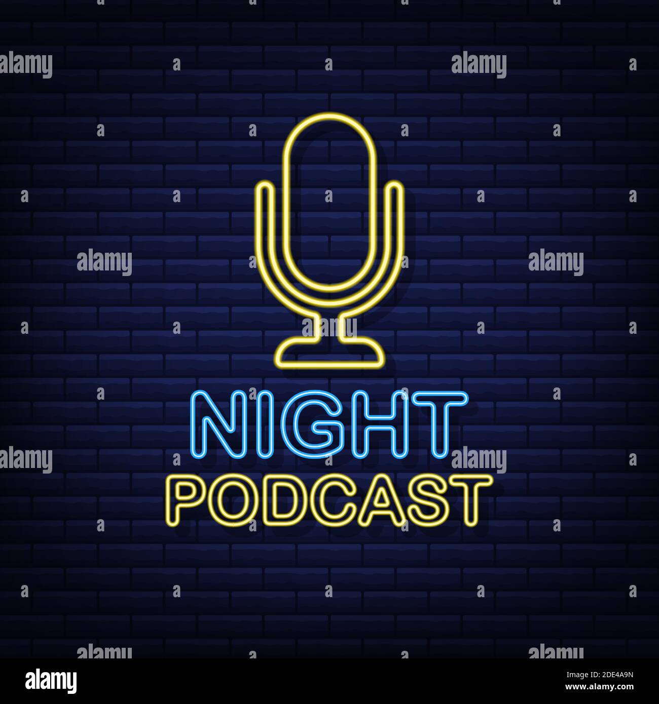Night Podcast. Neon Badge, icon, stamp, logo. Vector stock illustration ...