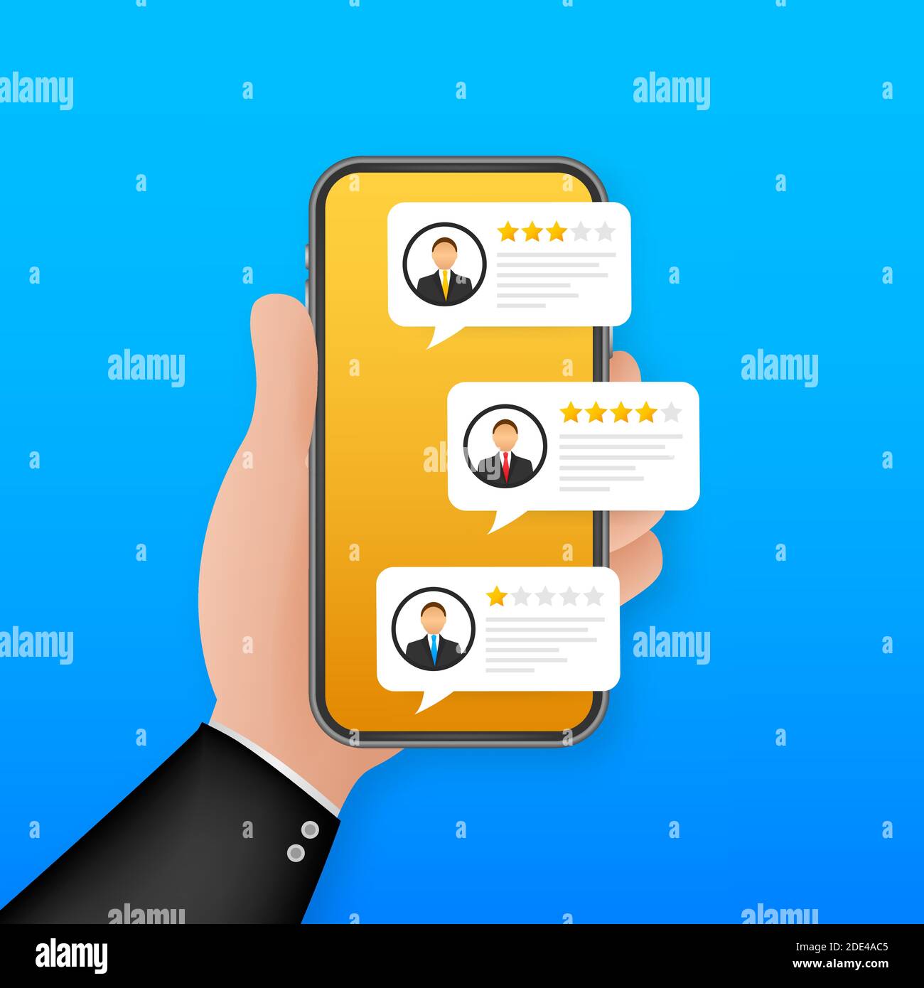 Review rating bubble speeches on mobile phone illustration, flat style ...