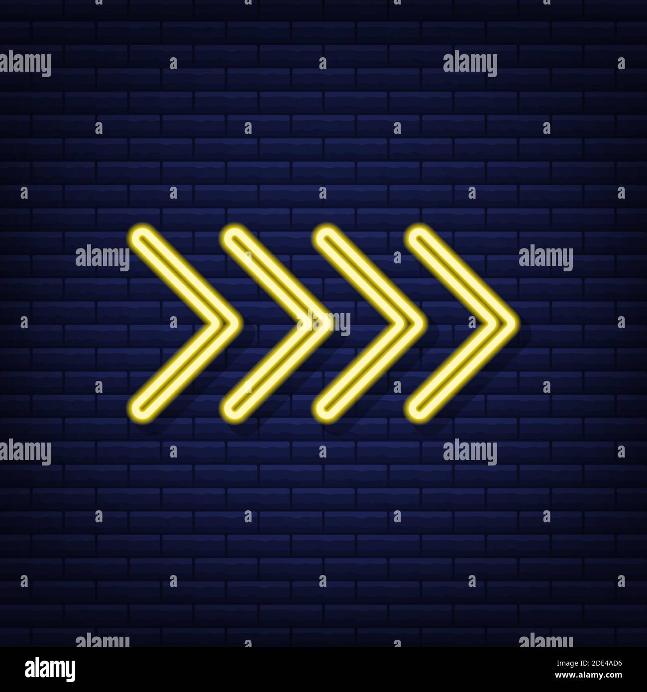 Template with yellow arrow neon on blue background. Neon glowing arrow ...