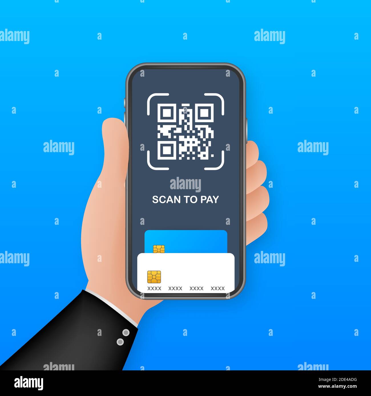 Scan to pay. Smartphone to scan QR code on paper for detail, technology ...