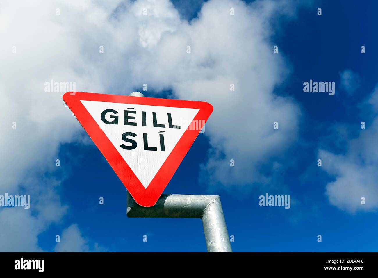Road sign in Irish language, Geill Sli, Give way, Ireland Stock Photo ...