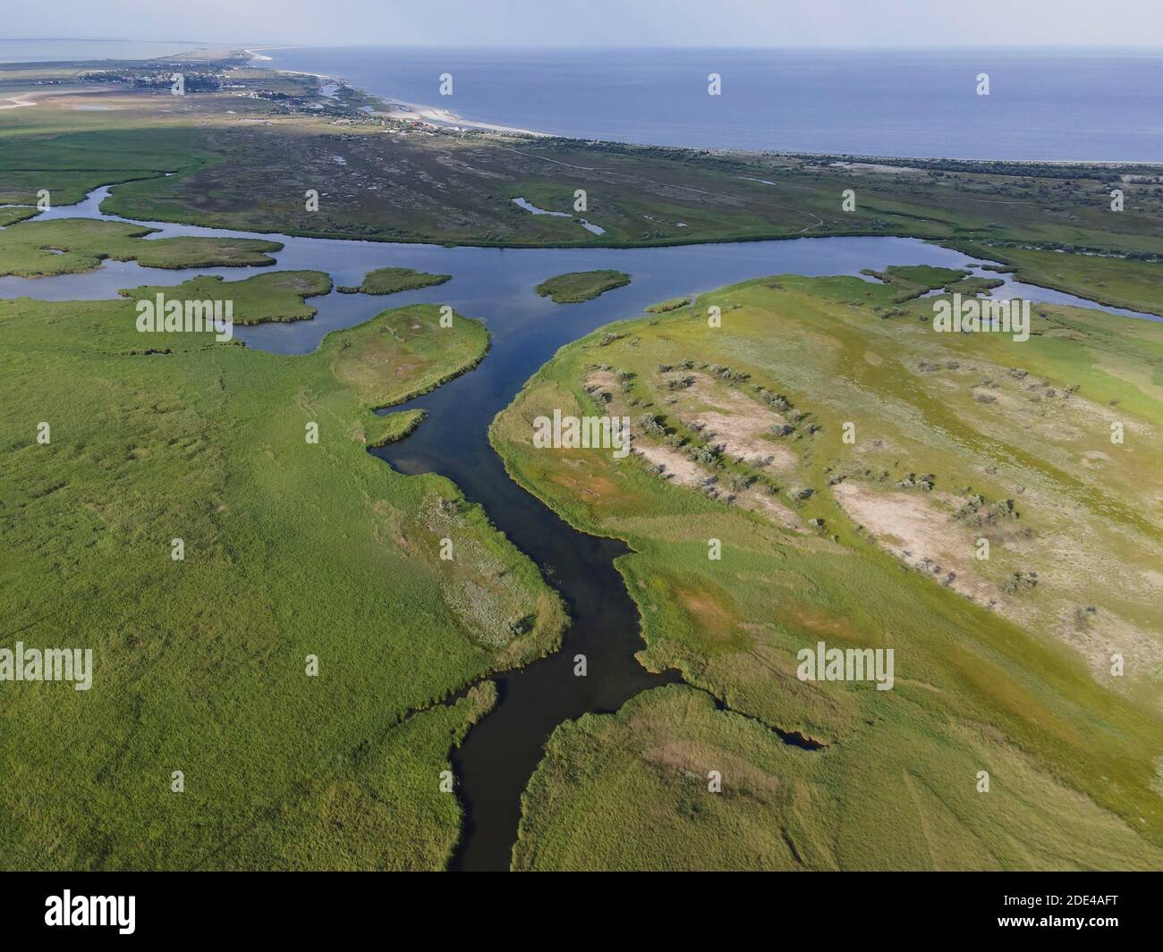 Aerial view on the Danube Biosphere Reserve in Danuble delta, Danube ...