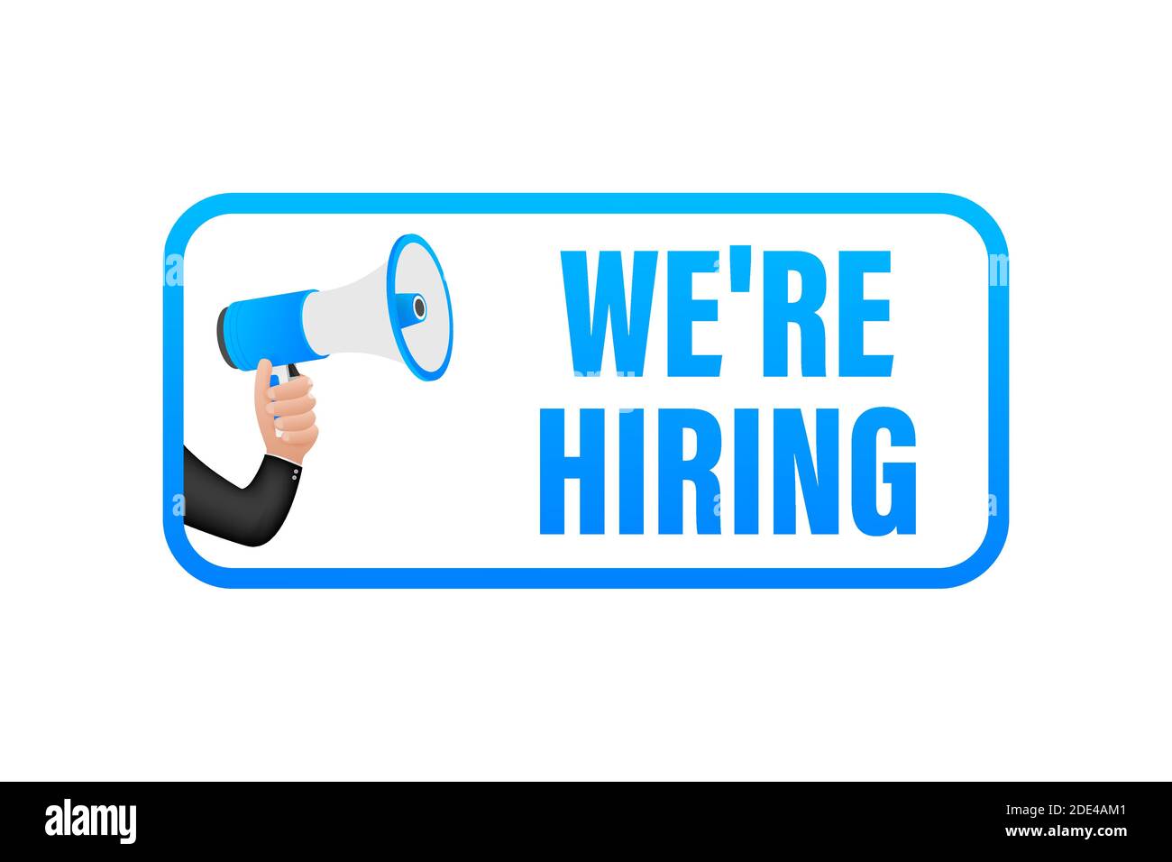 Megaphone label with we are hiring. Megaphone banner. Web design ...