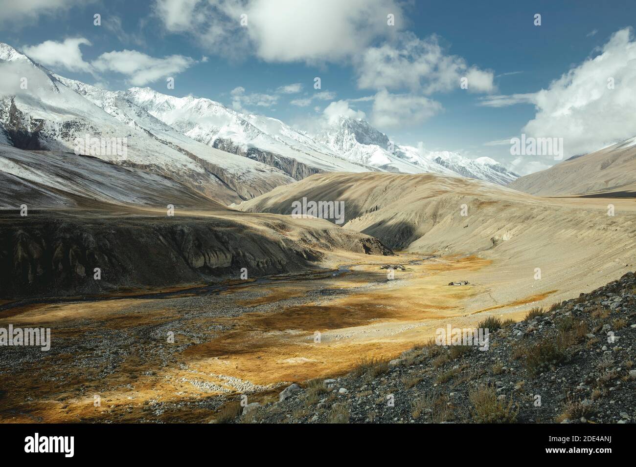 Abandoned settlement, high valley of the Wakhan corridor, behind it ...