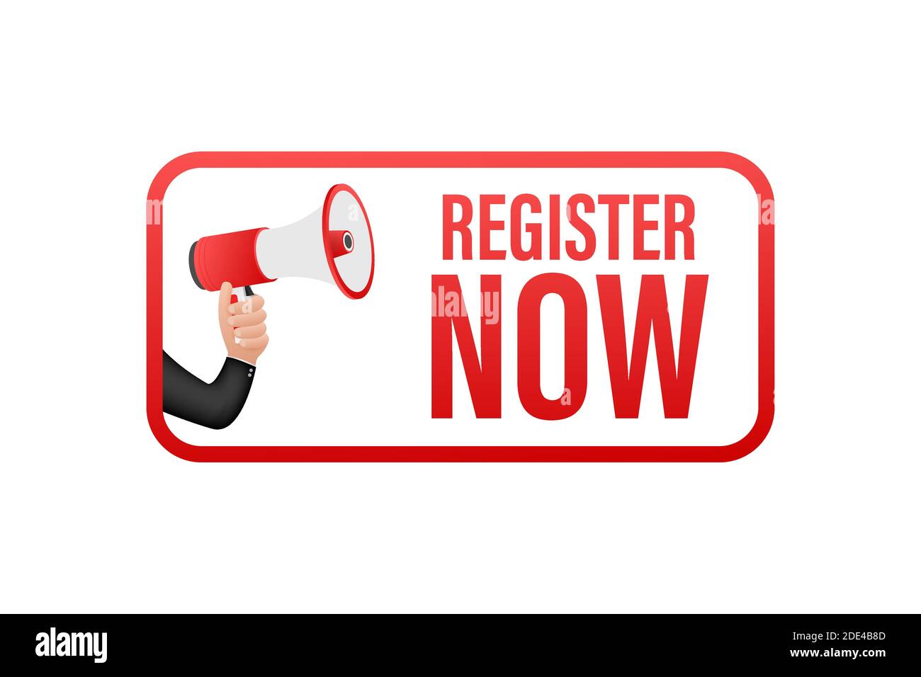 Megaphone label with register now. Megaphone banner. Web design. Vector ...