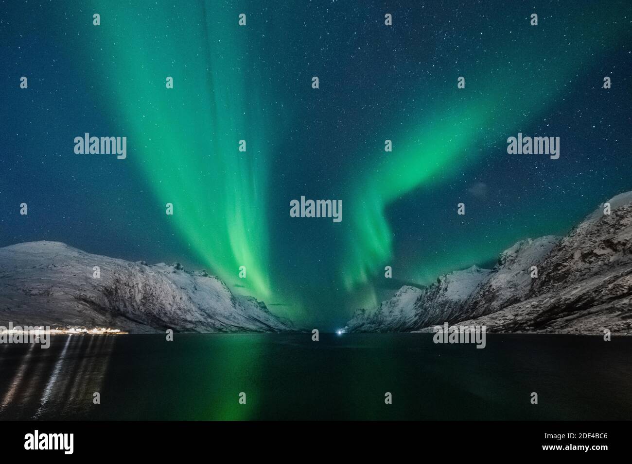 Northern lights over a Norwegian fjord, Tromso, Norway Stock Photo - Alamy