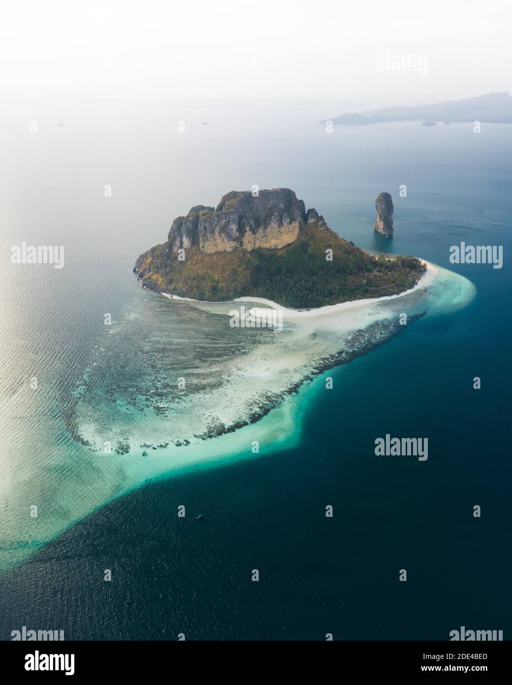 Aerial view, Chicken island at sunset with offshore reef, Koh Poda ...