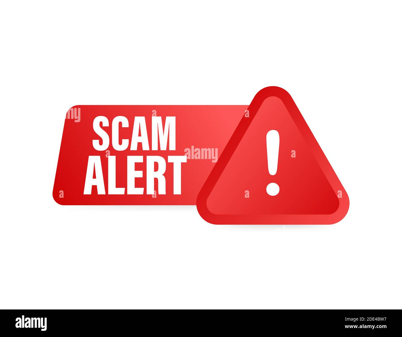 Banner with red scam alert. Attention sign. Cyber security icon. Caution warning sign sticker ...