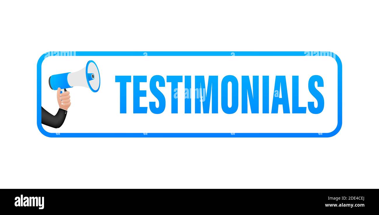 Hand holding megaphone - Testimonials. Vector stock illustration Stock ...