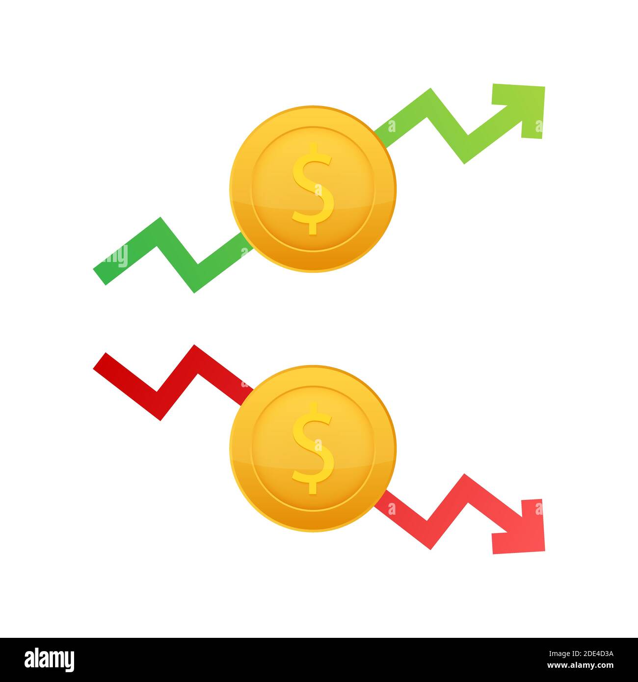 Up and Down Dollar Sign on white background. Vector stock illustration ...