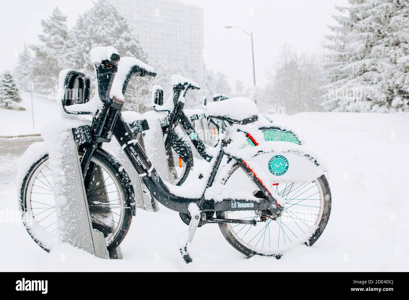 Toronto, Ontario, Canada - November 22, 2020: Rent bicycles covered ...