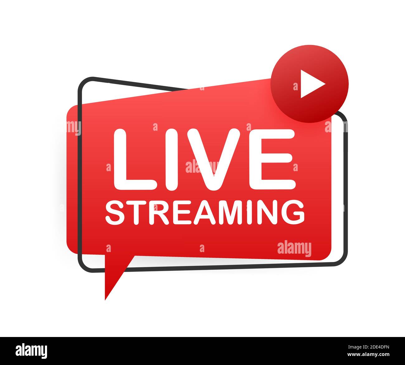 Live streaming flat logo, red vector design element with play button ...