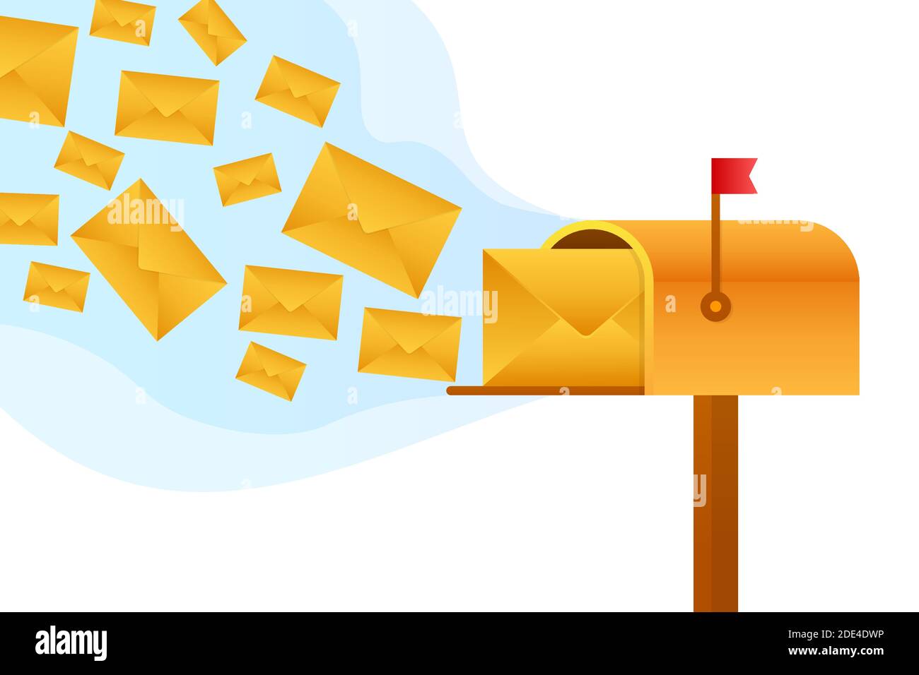Envelope with a newsletter concept. Open message with the document ...