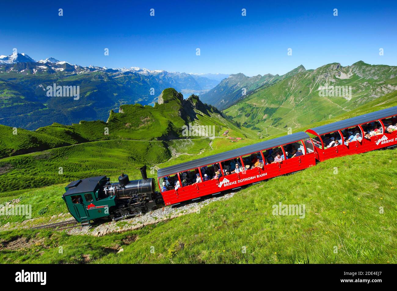 Brienz Rothorn Railway, view from the Brienz Rothorn, Lake Brienz, Bern ...