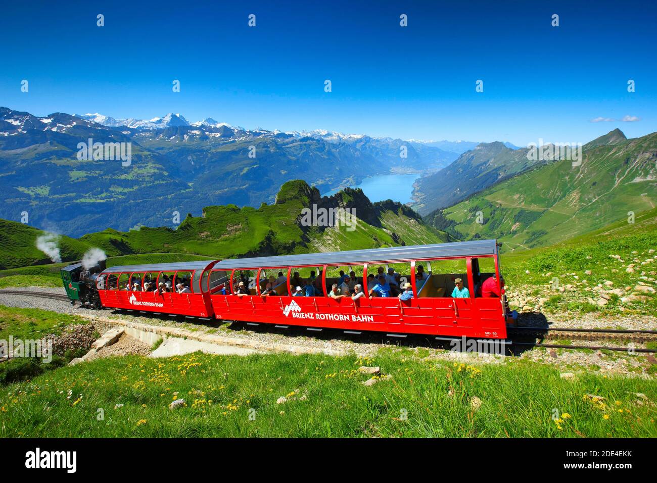 Brienz Rothorn Railway, view from the Brienz Rothorn, Lake Brienz, Bern ...