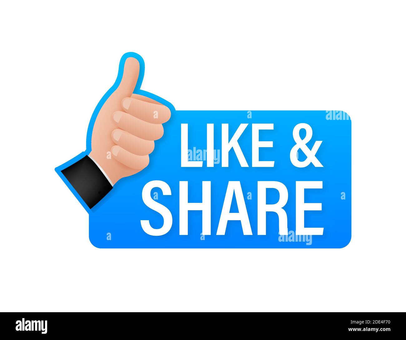 Share like on white background. Thumb up. Hand like. Social media sign ...